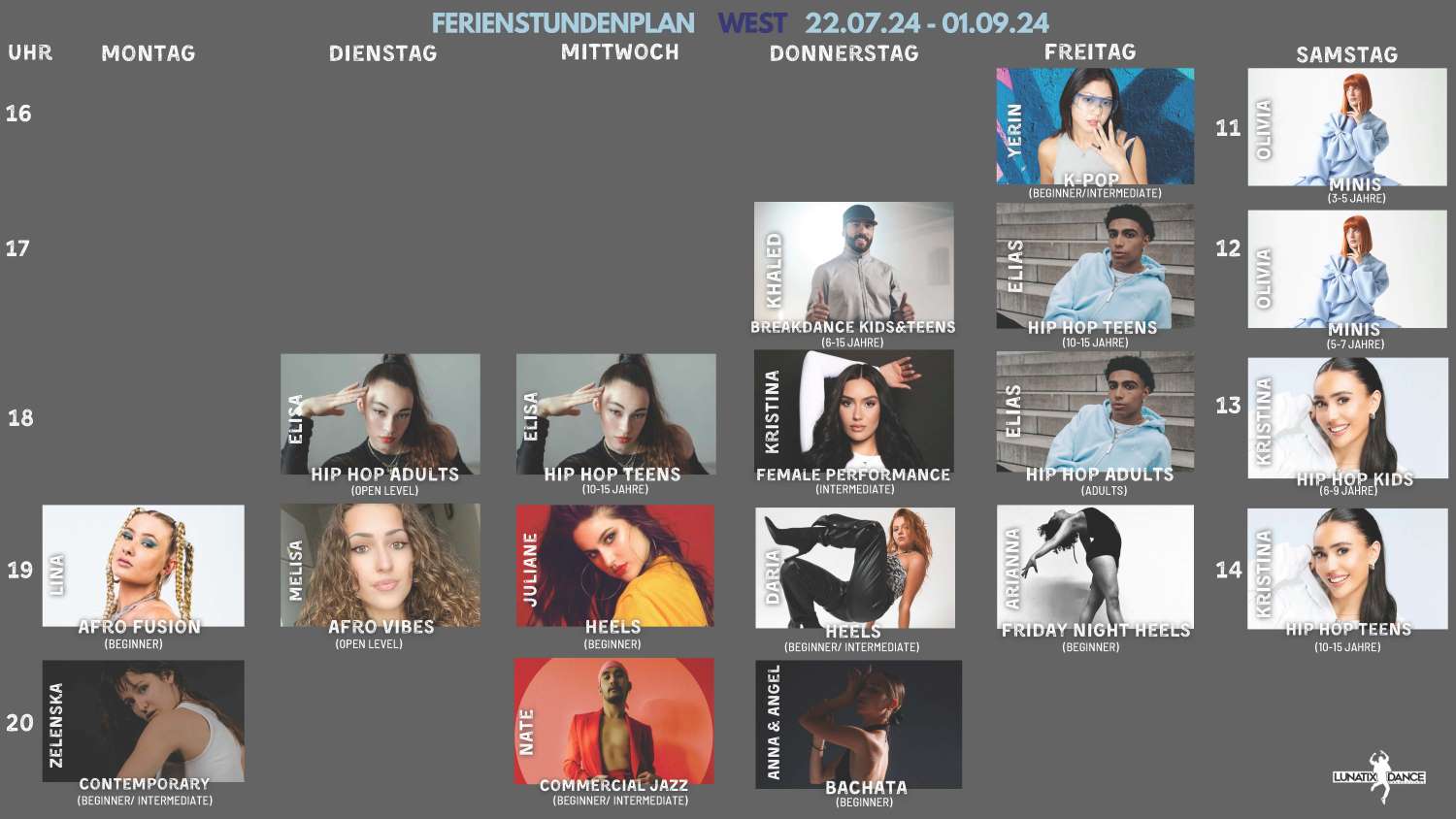 Kursplan - Lunatix Dance - Tanzschule Berlin & Tänzeragentur International
